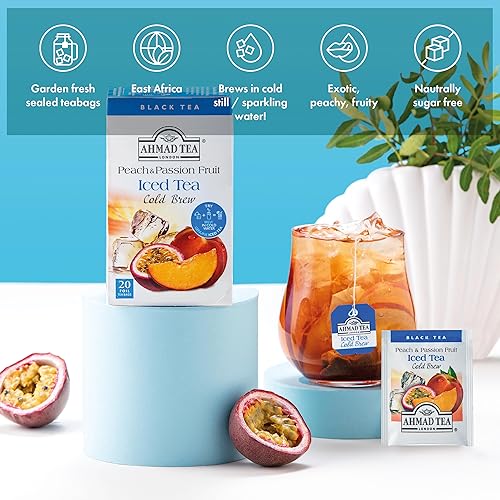 Ahmad Tea Black Tea, Cold Brew Peach and Passion Fruit Teabags, Iced Tea, 20 ct (Pack of 6) - Caffeinated and Sugar-Free