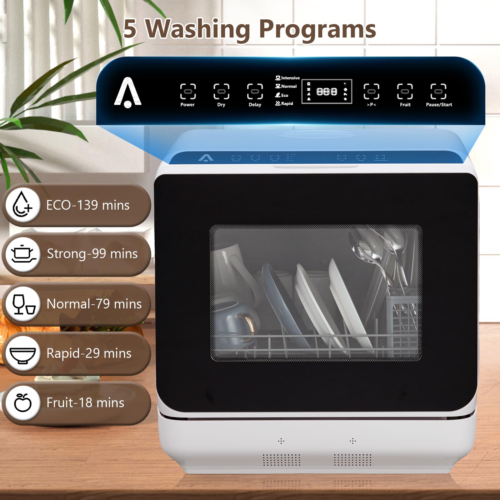 ACONEE Portable Countertop Dishwasher, White