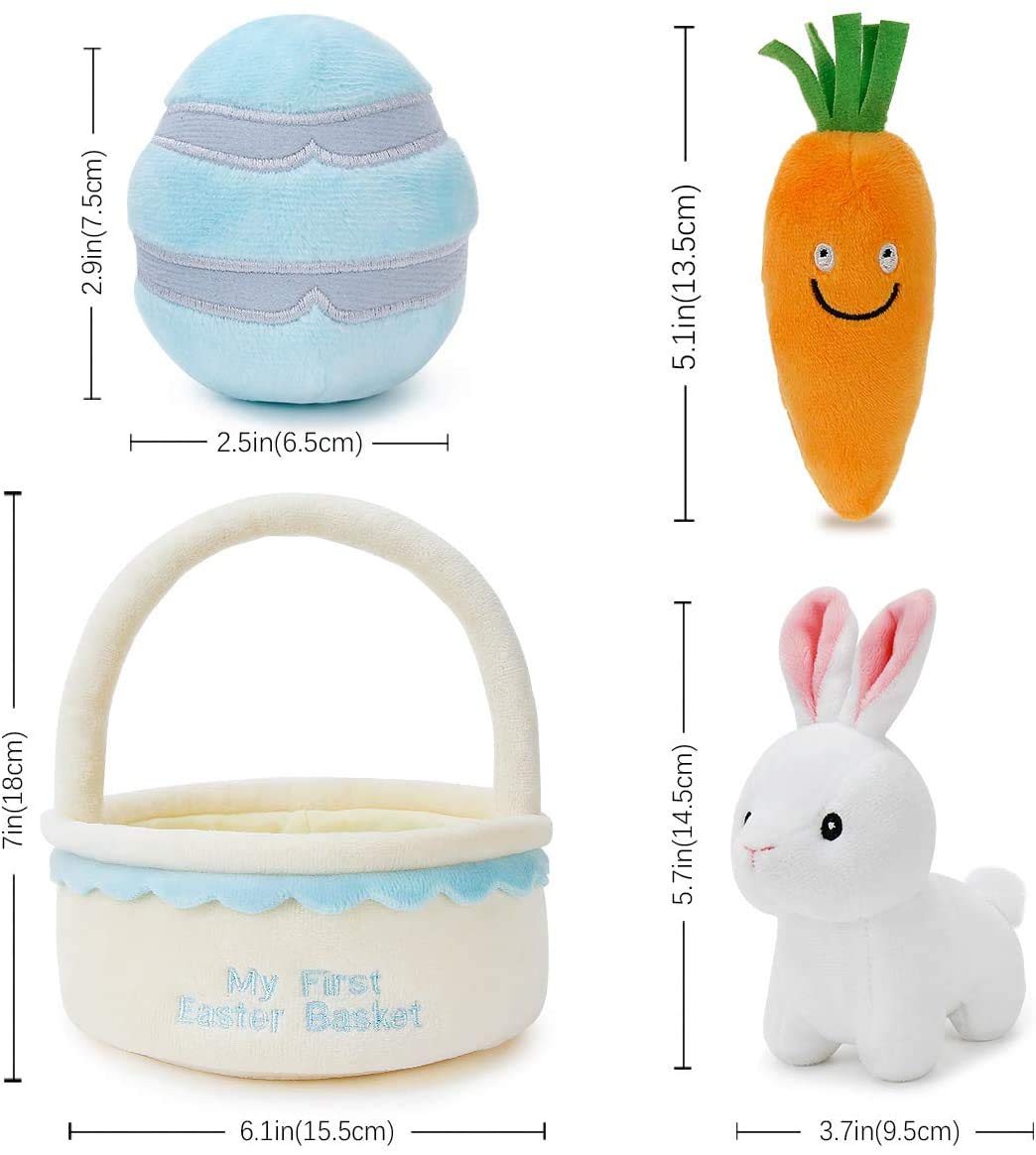Baby's My First Easter Basket Playset Stuffed Plush Cartoon Bunny Toys Plush for Kids Boys Girls, 4 Pieces