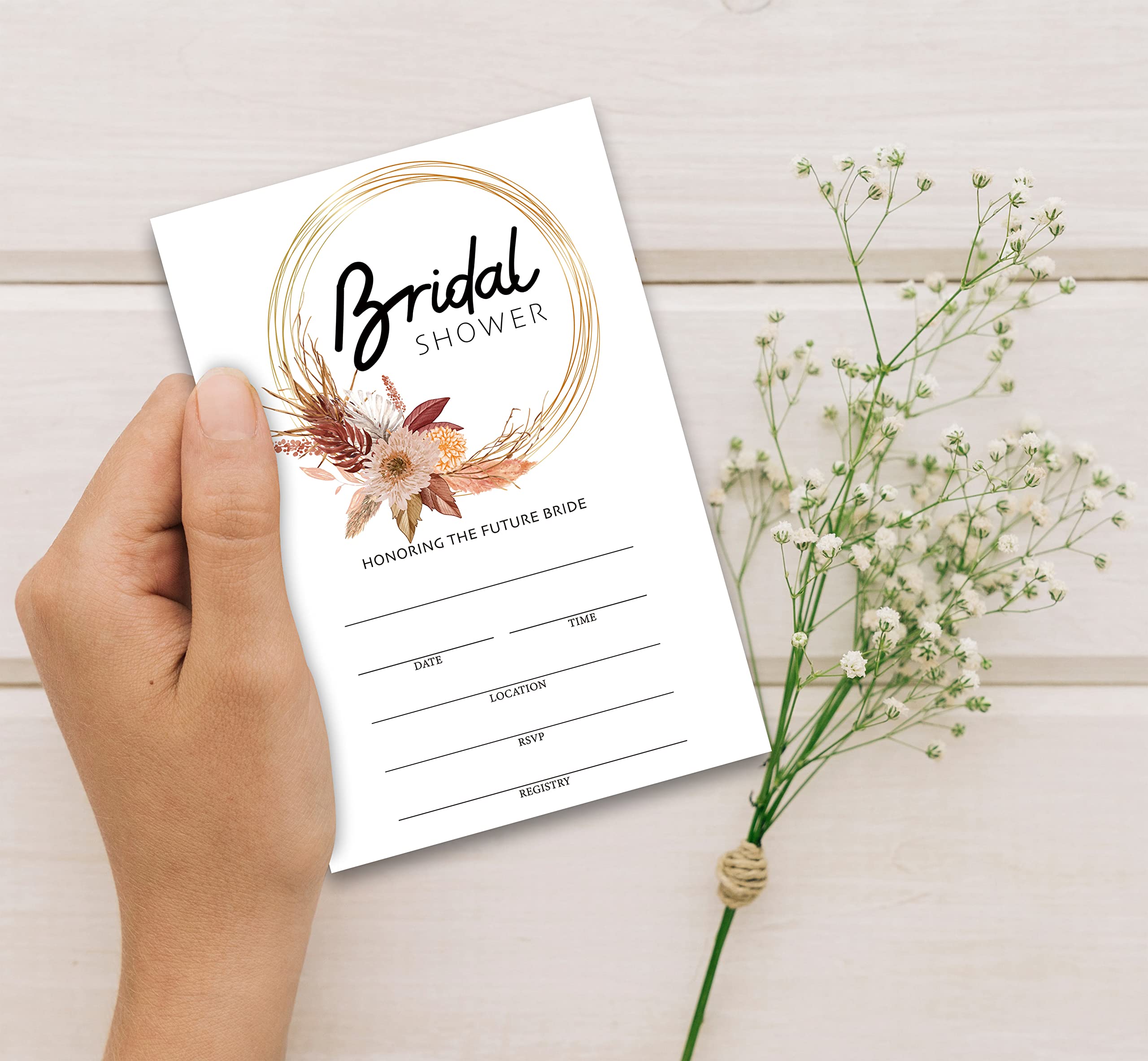 Pampas Grass Bridal Shower Invitations with Envelopes, 25 Pcs Boho Tropical Desert Blank Fill-in Invites for Wedding Reception, Engagement Party, Bachelorette Party(15)