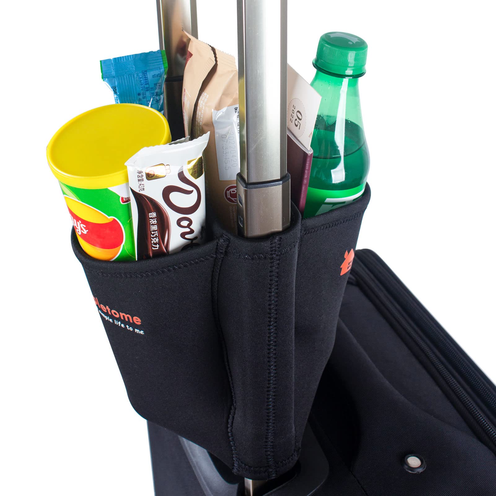 simpletome Luggage Cup Holder Hands-Free Travel Drink Caddy Bag Attachment Simple Style Elastic Materials Easy to Install and Remove(Black)