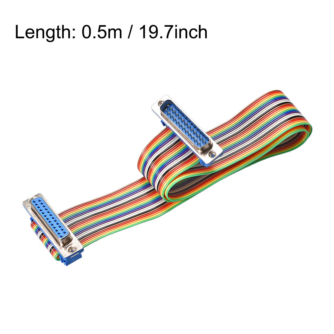 uxcell IDC Rainbow Wire Flat Ribbon Cable DB25 Male to DB25 Female Connector 2.54mm Pitch 19.7inch Length