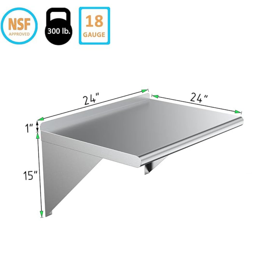 Express KitchQuip Stainless Steel Wall Shelf | Metal Shelving | Garage, Laundry, Storage, Utility Room | Restaurant, Commercial Kitchen | NSF Certified | (24β x 24β)