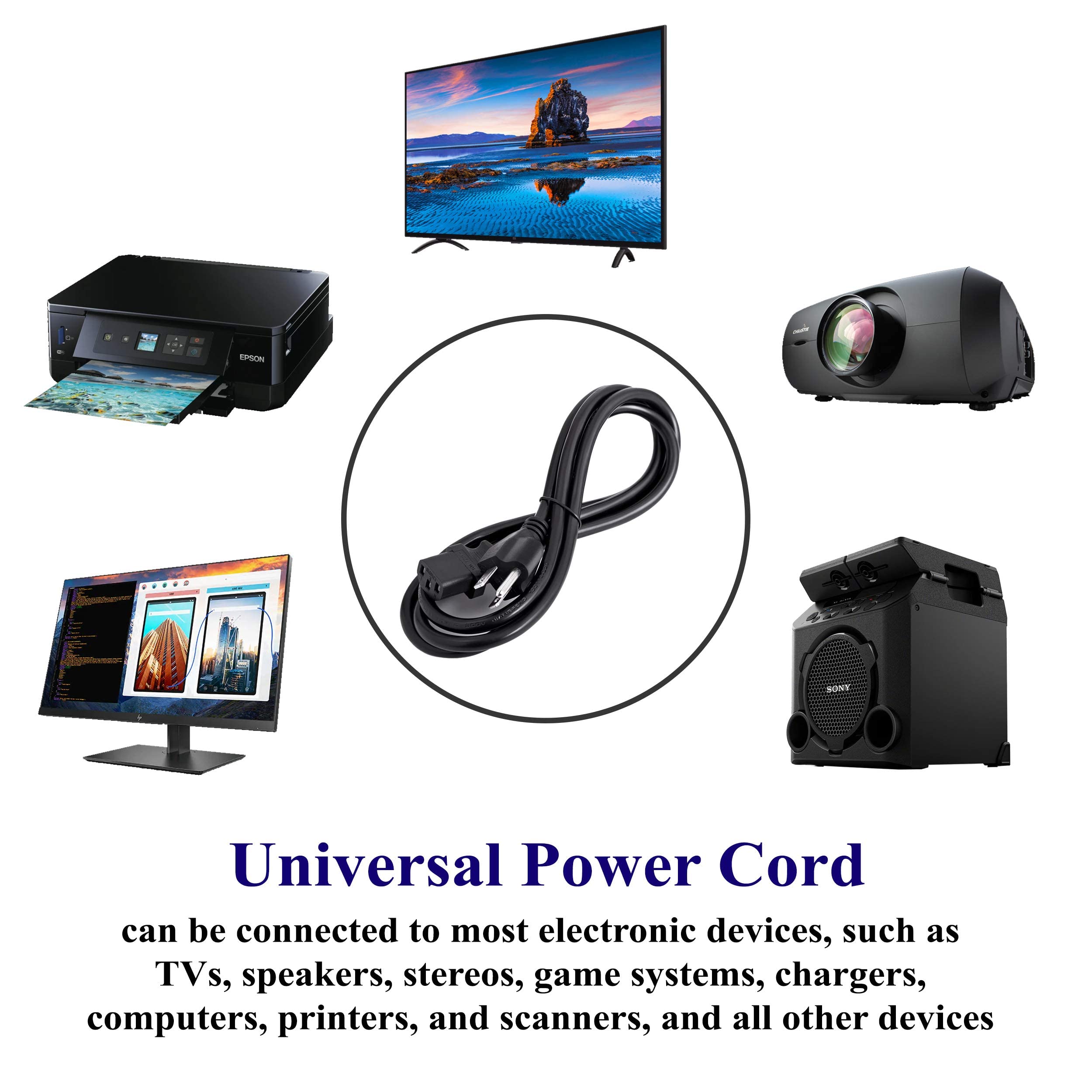 Aurum Cables UL Approved 6 Feet Universal Computer Monitor Power Cord, C13 Power Cable for Monitor, PC, Desktop, Printer, Scanner, 18 AWG NEMA 5-15P to IEC13 (6 Ft - 5 Pack)