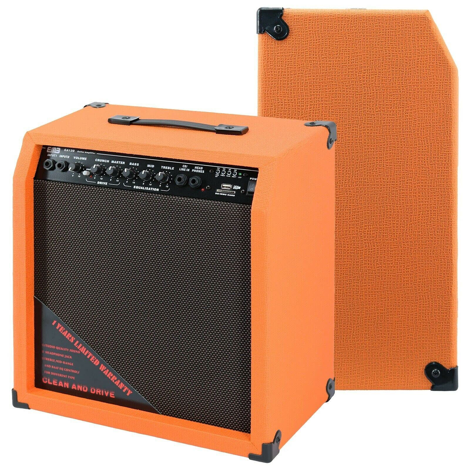 EMB GA120 600W 12" Electric Guitar Amplifier Speaker Portable Powerful Studio and Stage Cabinet PreAMP – with Built in Headphone Jack and 2 Inputs and SD USB AUX Bluetooth (Yellow)