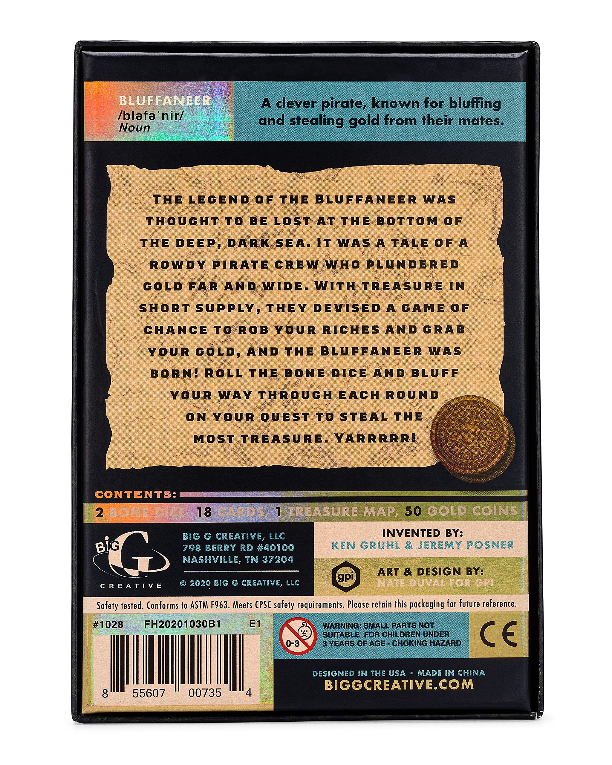 Big G Creative: Bluffaneer Dice Game, Family Party Game, Includes Two Bone-Shaped Dice, 3 to 6 Players, 15 Minute Play Time, for Ages 10 and up