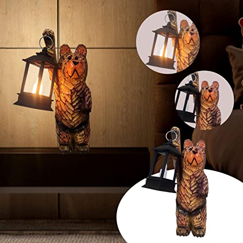 Carved Bear Chainsaw Carving with Lantern, Resin Lantern Bear Sculpture Decoration Lamp, Home Welcome Bear Solar Powered LED Outdoor Decor Garden Light, Indoor Outdoor Decor (A)