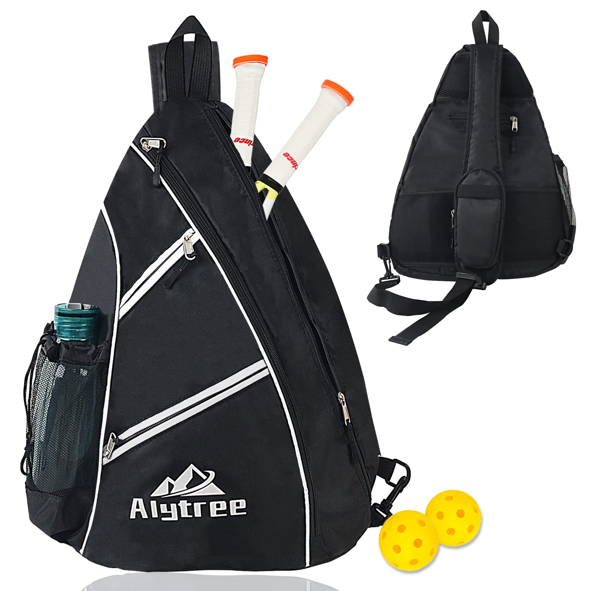 Alytree Pickleball Bag with Phone Holder on Strap, Lightweight Pickleball Crossbody Sling Backpack for Men Women, Adjustable Water Resistant Pickleball Paddle Bag with Fence Hook/Large Capacity