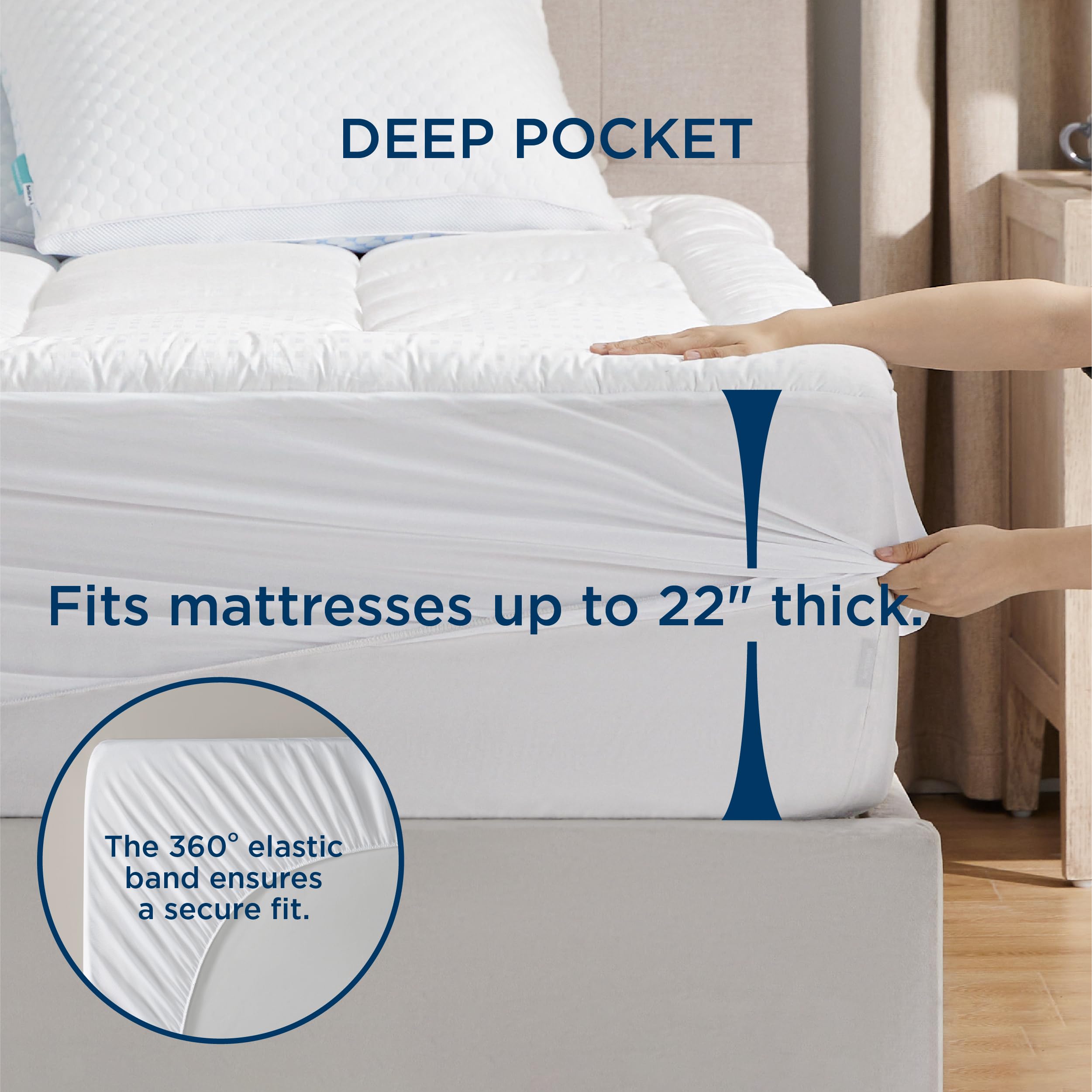 Bedsure Queen 7 Pieces Grey White Striped Queen Bed Set Bundle Cotton Mattress Pad Queen Size