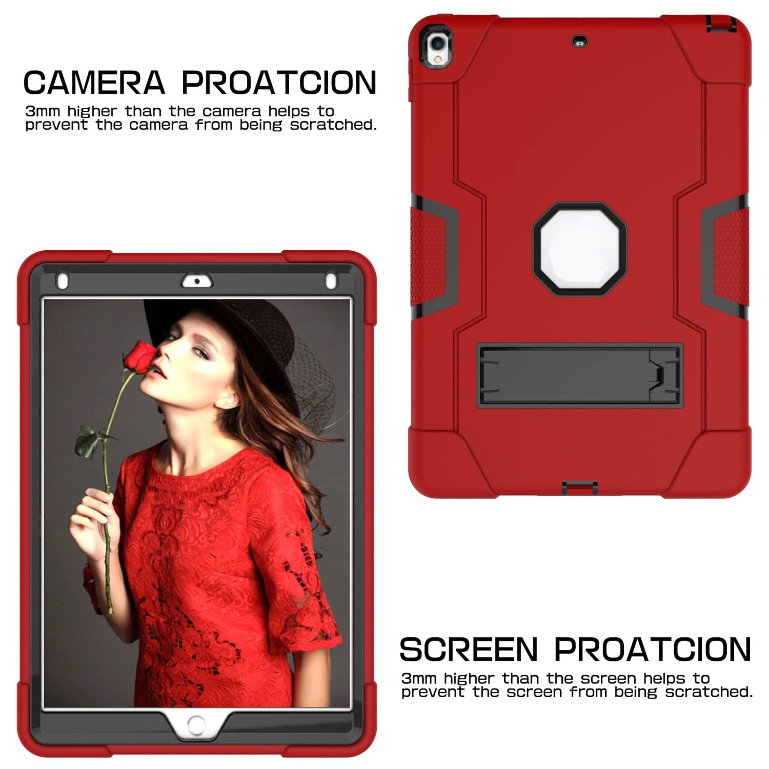 Jaorty Case for iPad Air 3 10.5" 2019,for iPad Pro 10.5 inch 2017 Case,3 in 1 Hybrid [Soft&Hard] Heavy Duty Rugged Stand Shockproof Anti-Slip Anti-Scratch Full-Body Protective Case,Red/Black