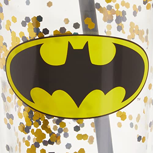 Spoontiques - Glitter Filled Acrylic Tumbler - Glitter Cup with Straw - 20 oz - Stainless Steel Locking Lid with Straw - Double Wall Insulated - BPA Free - Batman