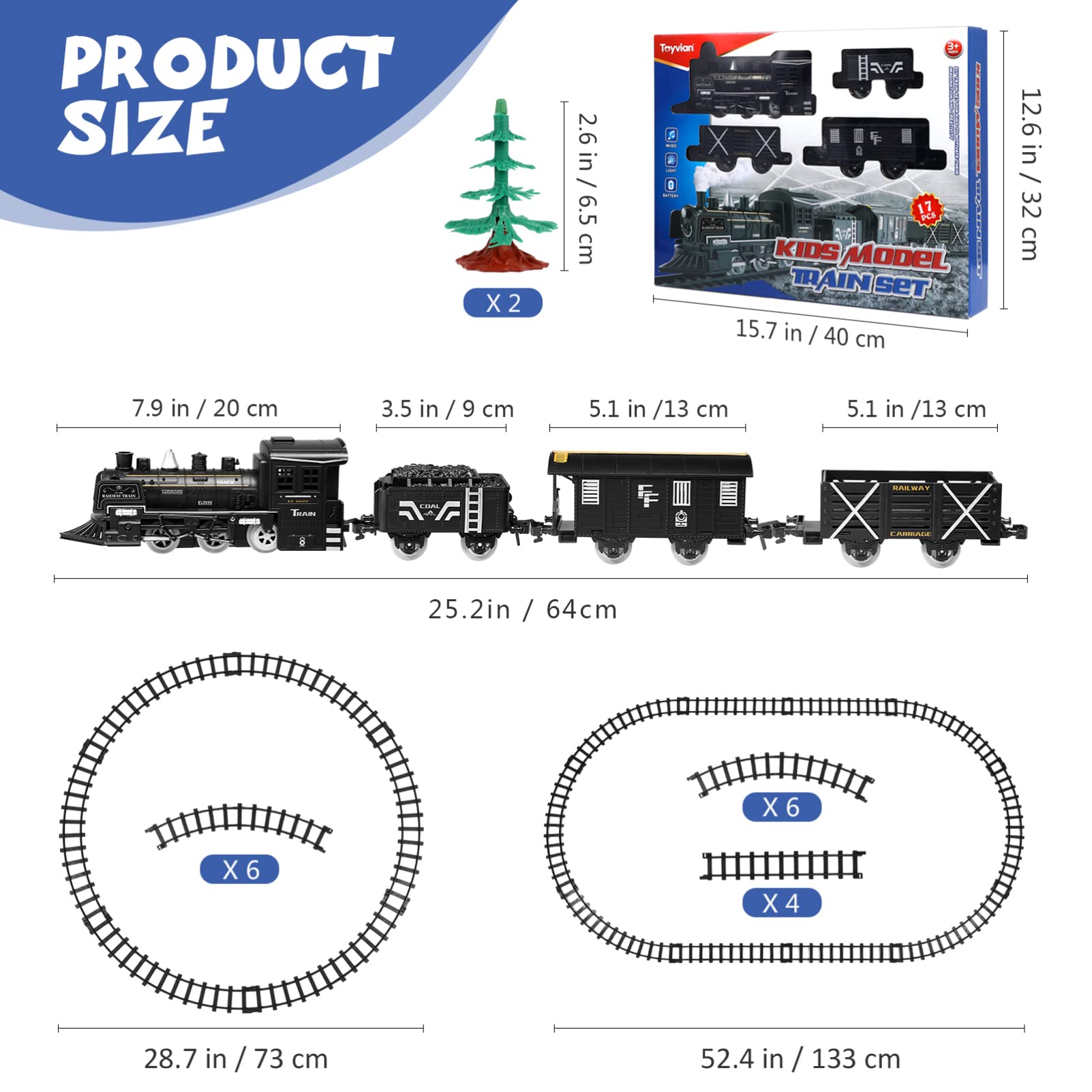 Electric Train Set for Kids- Battery- Powered Model Train with, Sounds& Lights Steam Locomotive Engine, Cargo Cars& Tracks- Christmas Train Sets for Under The Tree