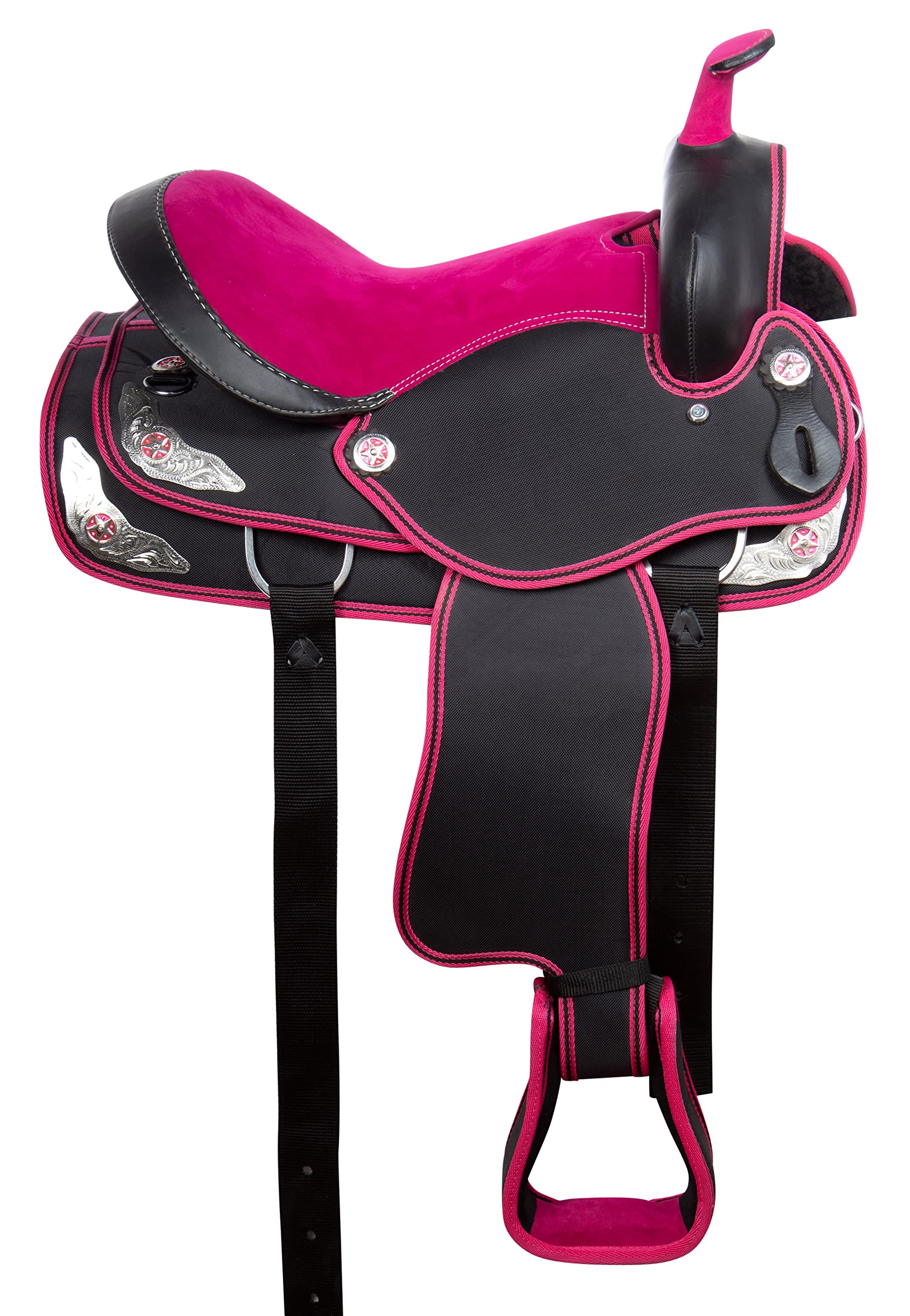 Acerugs Beautiful Western Pleasure Trail Barrel Racer Show Horse Saddle TACK Set PAD Silver Crystals (Pink, 14")