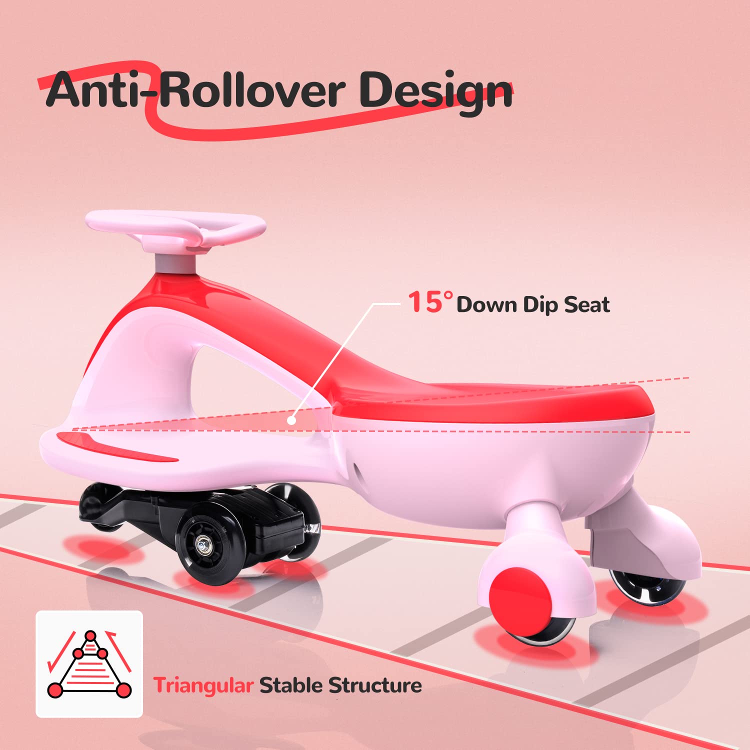 Electric Wiggle Car, ANPABO 2 in 1 Wiggle Car Ride on Toy with Pedal, Adjustable Length, Light Up Wheels, Rechargeable Battery, Anti-Rollover Structure, Swing Car with Music for Kids 3 Years and Up