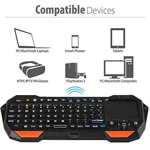 Fosmon Mini Bluetooth Keyboard (QWERTY Keypad), Wireless Portable Lightweight with Built-In Touchpad, Compatible with Apple TV, PS4, HTPC/IPTVVR Glasses, Smartphones and more