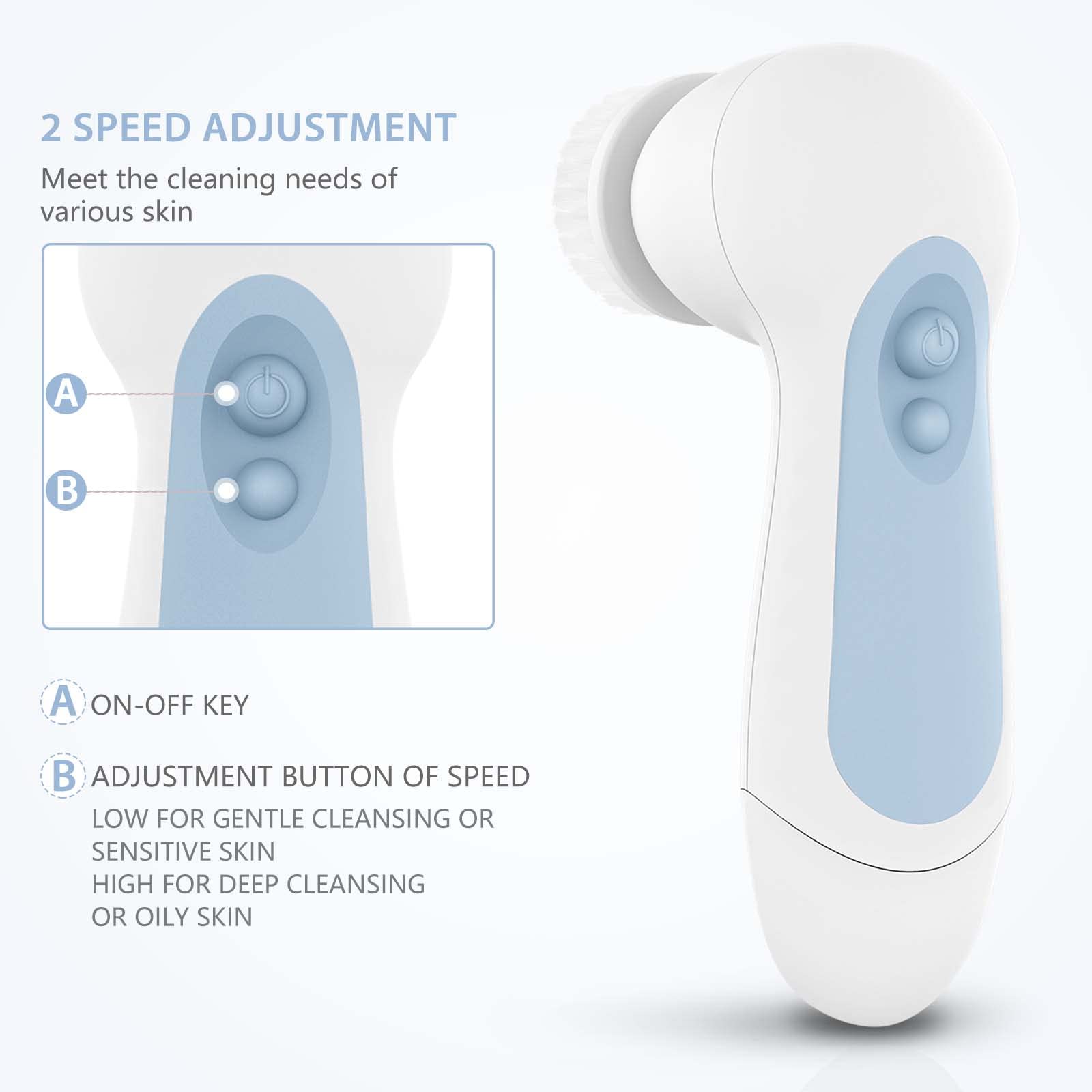 Waterproof Facial Cleansing Spin Brush Set with 4 Exfoliating Brush Heads - Complete Face Spa System by CLSEVXY - Face Scrubber for Gentle Exfoliation and Deep Scrubbing