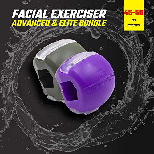 Jawzrsize Pop N Go and Custom Fit Jaw Enhancer Bundles- Jaw, Face, and Neck Exerciser and Toner (Custom Fit Advanced & Elite Bundle, Purple & Green)