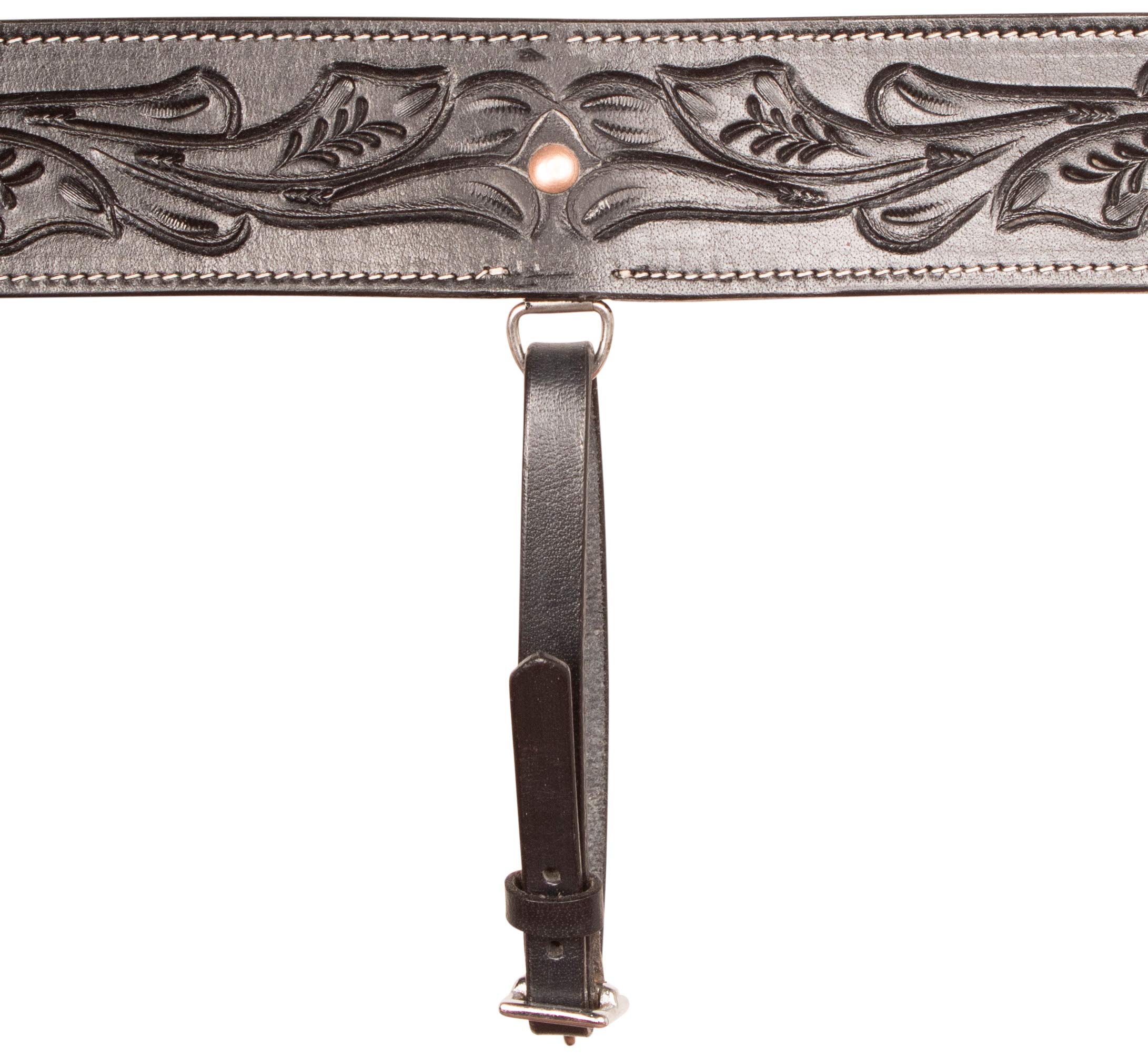 Acerugs REAR CINCHES for WESTERN SADDLES HORSE BUCKING STRAP BACK GIRTH PREMIUM SMOOTH LEATHER with BILLET KEEPERS (Black Tooled)