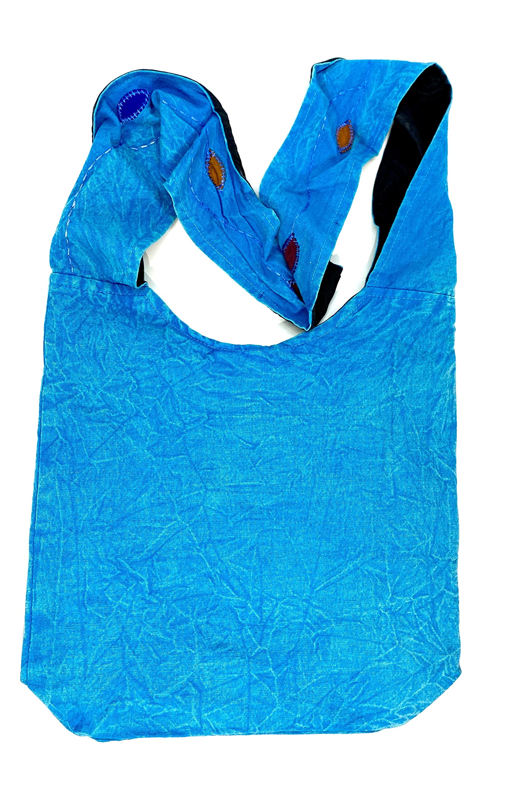 Elements of Nature Bohemian Hand-Stitched Hippie Hippy Shoulder Crossbody Monk Handbag in Blue Large