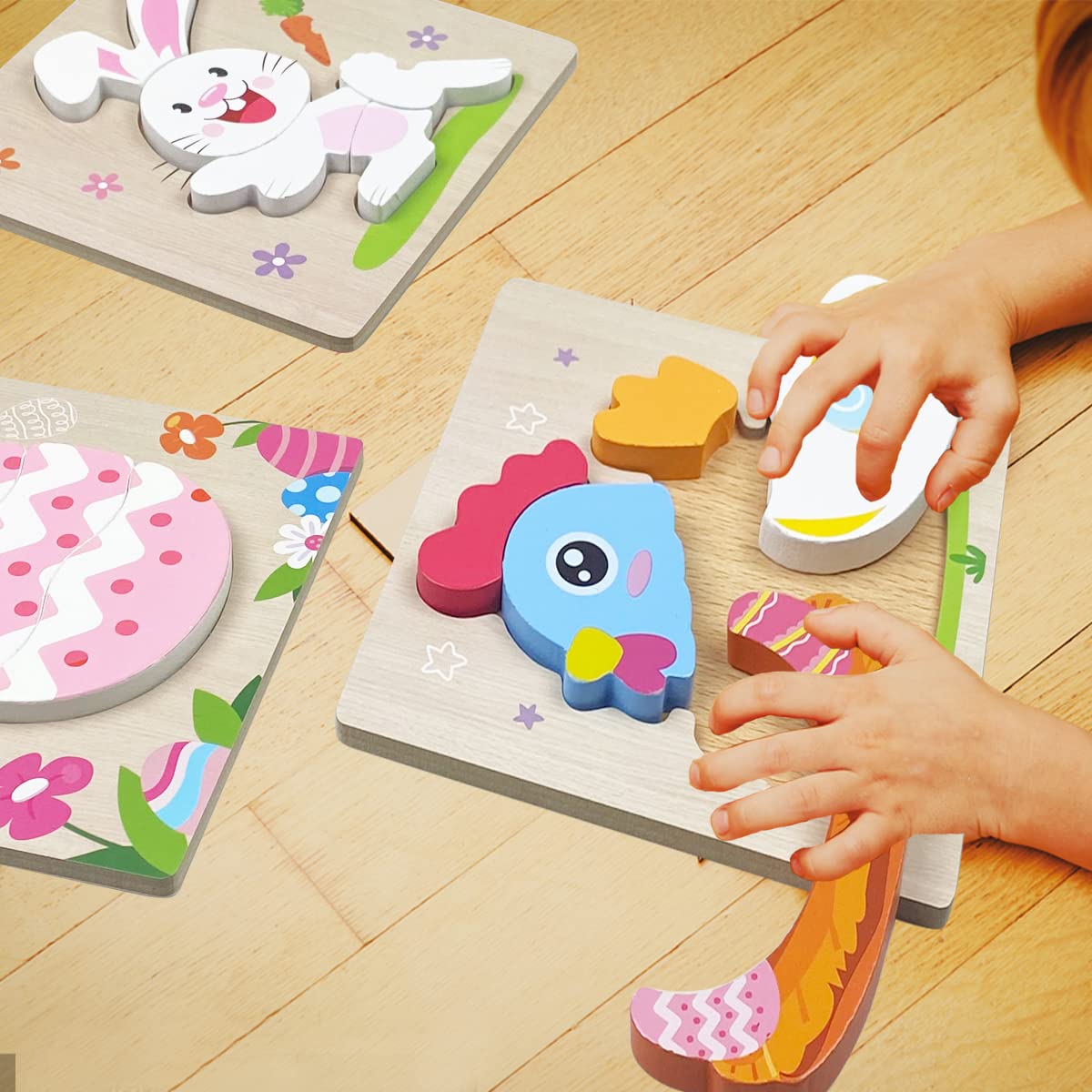 Anditoy 4 Pack Easter Wooden Puzzles for Kids Toddlers Easter Toys Easter Basket Stuffers Gifts Party Favors
