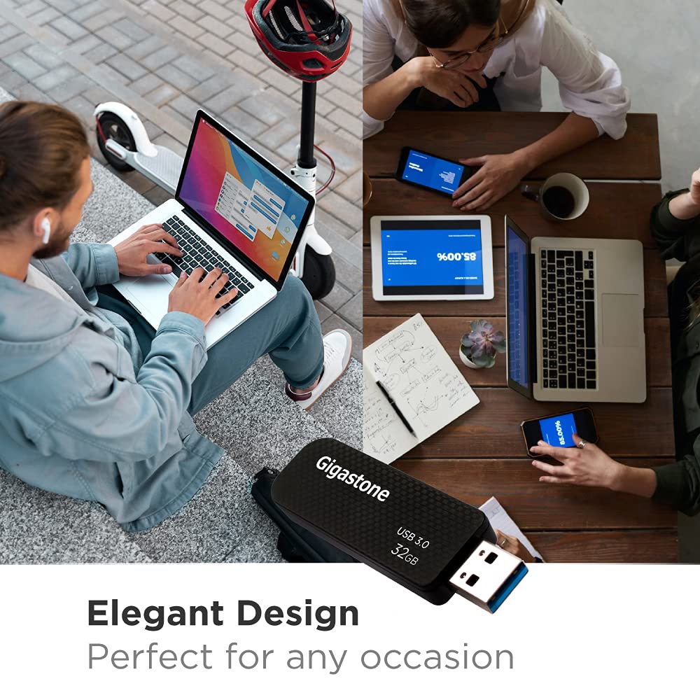 Gigastone Z30 32GB USB3.0 Flash Drive, Capless Retractable Design Pen Drive, Carbon Fiber Style, Reliable Performance & Durable
