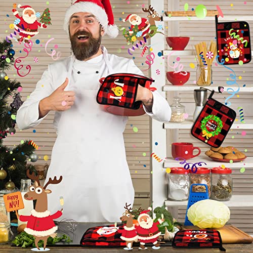 6 Pcs Red and Black Buffalo Plaid Pot Holders Heat Resistant Christmas Potholders with Pocket Reusable Oven Mitts Christmas Hot Pads for Kitchen Decoration Cooking Baking BBQ (Snowman)