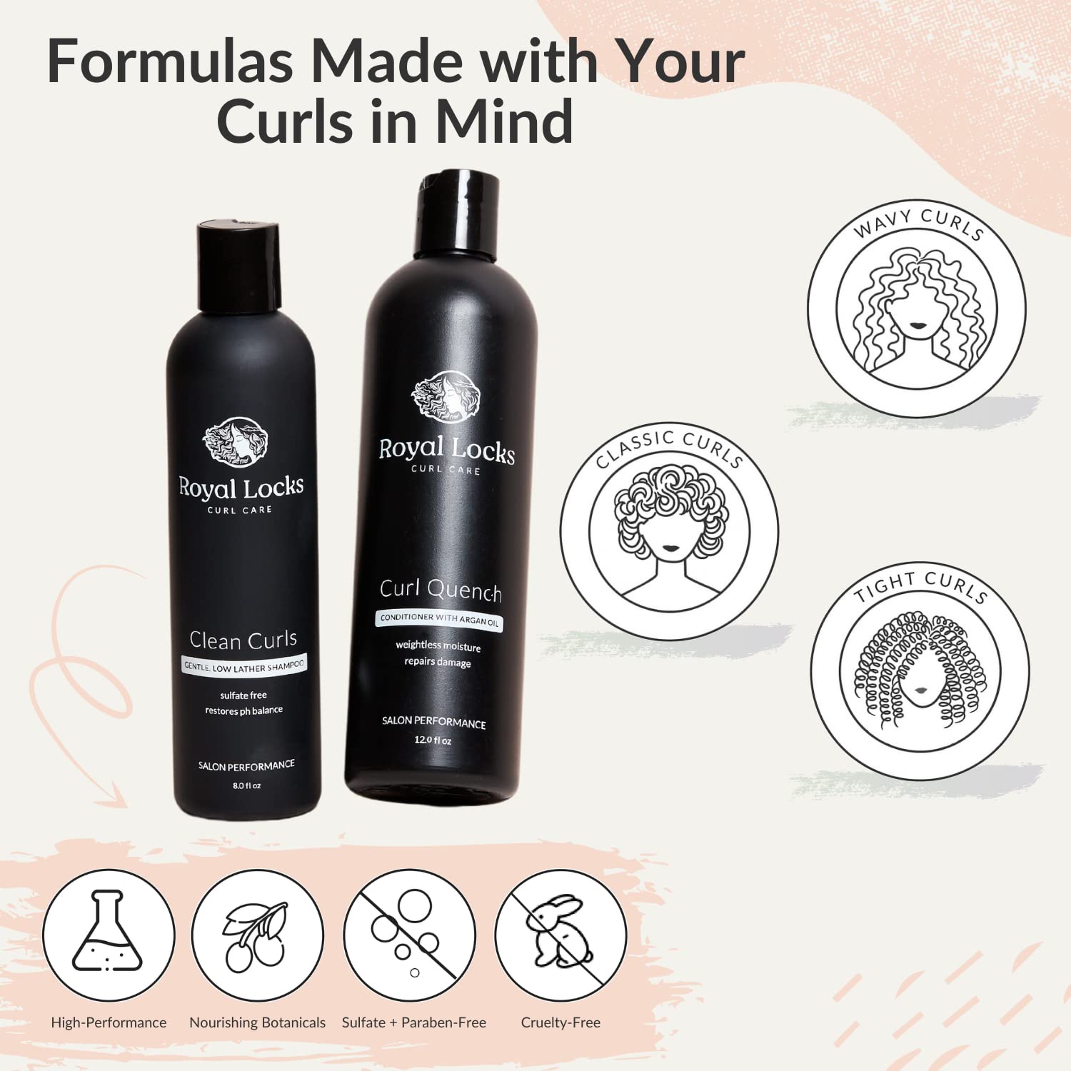 Conditioner and Hydrating Shampoo Set for Curly Hair | Sulfate and Paraben Free Keratin Rich | For Curly Wavy Textured Grey or Fine Hair .by Royal Locks Argan and Macadamia Nut Oils