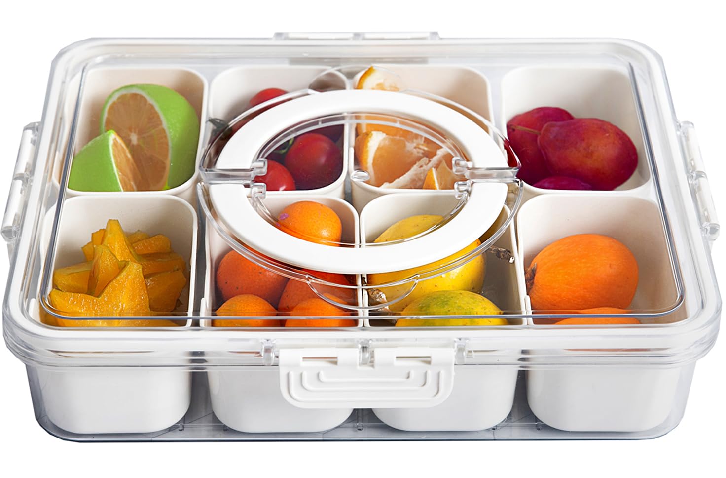 Divided Snackle Box platters with Lid and Handle, Snack Box Charcuterie Container for Portable Snack Platters, Travel Snack Container for Snacks, Fruits, Candy, Nuts - Perfect for parties, picnics
