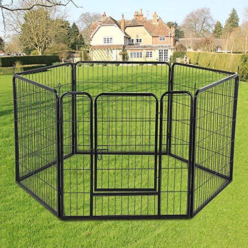 Yaheetech Foldable Pet Pen Playpen Play Yard - 32 inch 18 Panel Portable Small Animal Playpen Metal Exercise Barrier Fence w/Door Outdoor Indoor Black