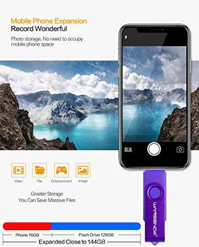 OTG USB Flash Drive WANSENDA 3.0 USB Memory Stick 256GB 128GB 64GB 32GB 16GB Pen Drive High Speed for Android/PC/Mac (16G, Purple)