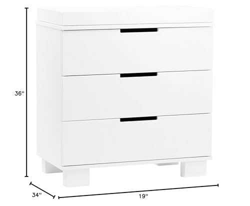 Babyletto Modo 3-Drawer Changer Dresser with Removable Changing Tray in White, Greenguard gold Certified