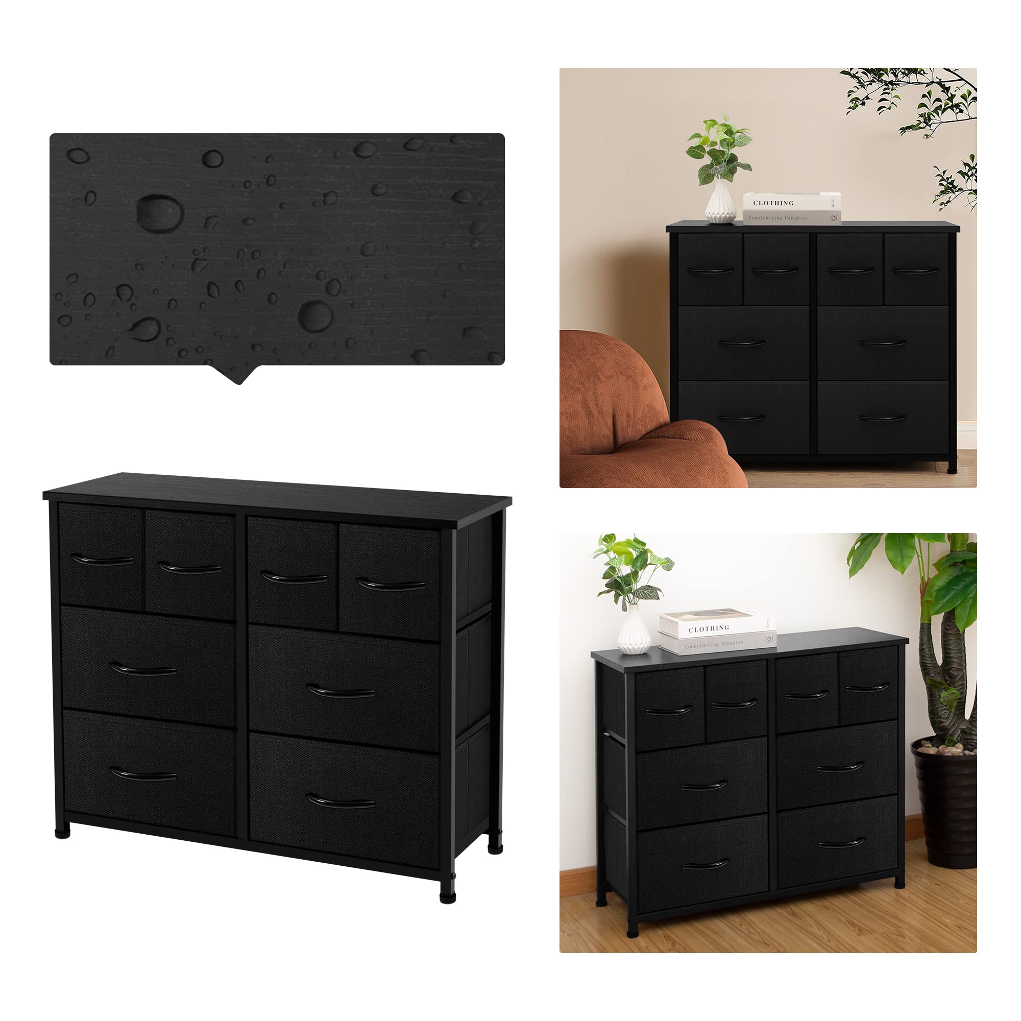 AZL1 Life Concept Bedroom, Wide Fabric Dresser for Storage and Organization, Black (8-Drawers)