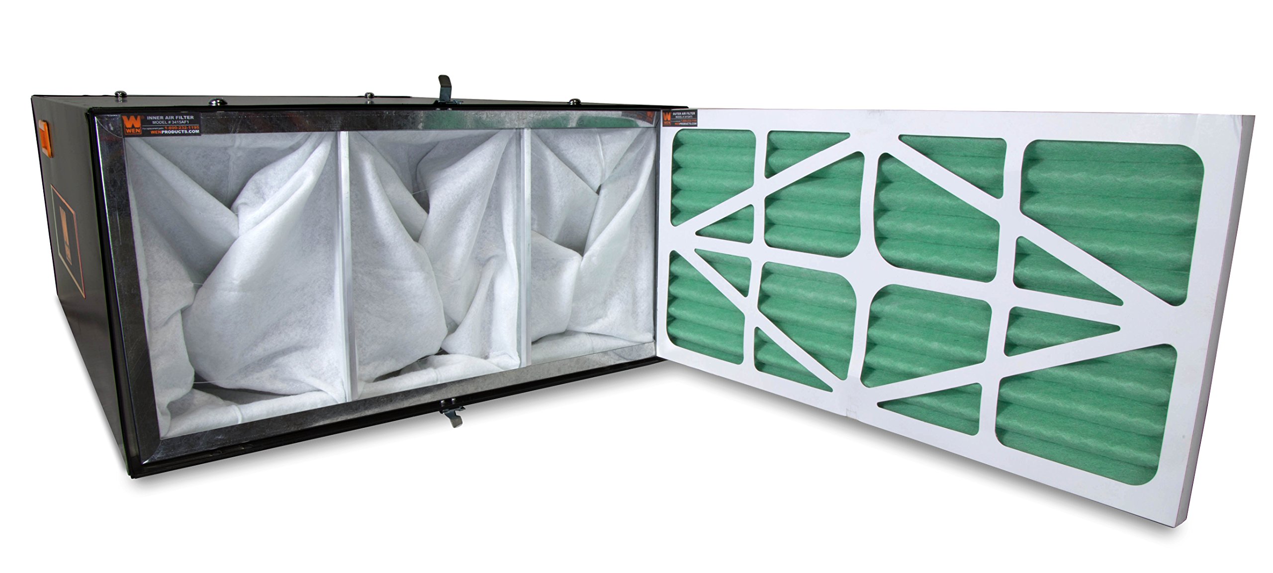 WEN 3417 3-Speed Remote-Controlled Industrial-Strength Air Filtration System (556/702/1044 CFM) & 3415AF1 1-Micron Industrial-Strength Inner Air Filter, Two Pack