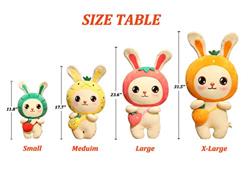 Bunny Plush Cute Strawberry Bunny Stuffed Animal 12inch,Pink Bunny Pillow,Strawberry Rabbit with Backpack,Soft Bunny Doll for Boys and Girls
