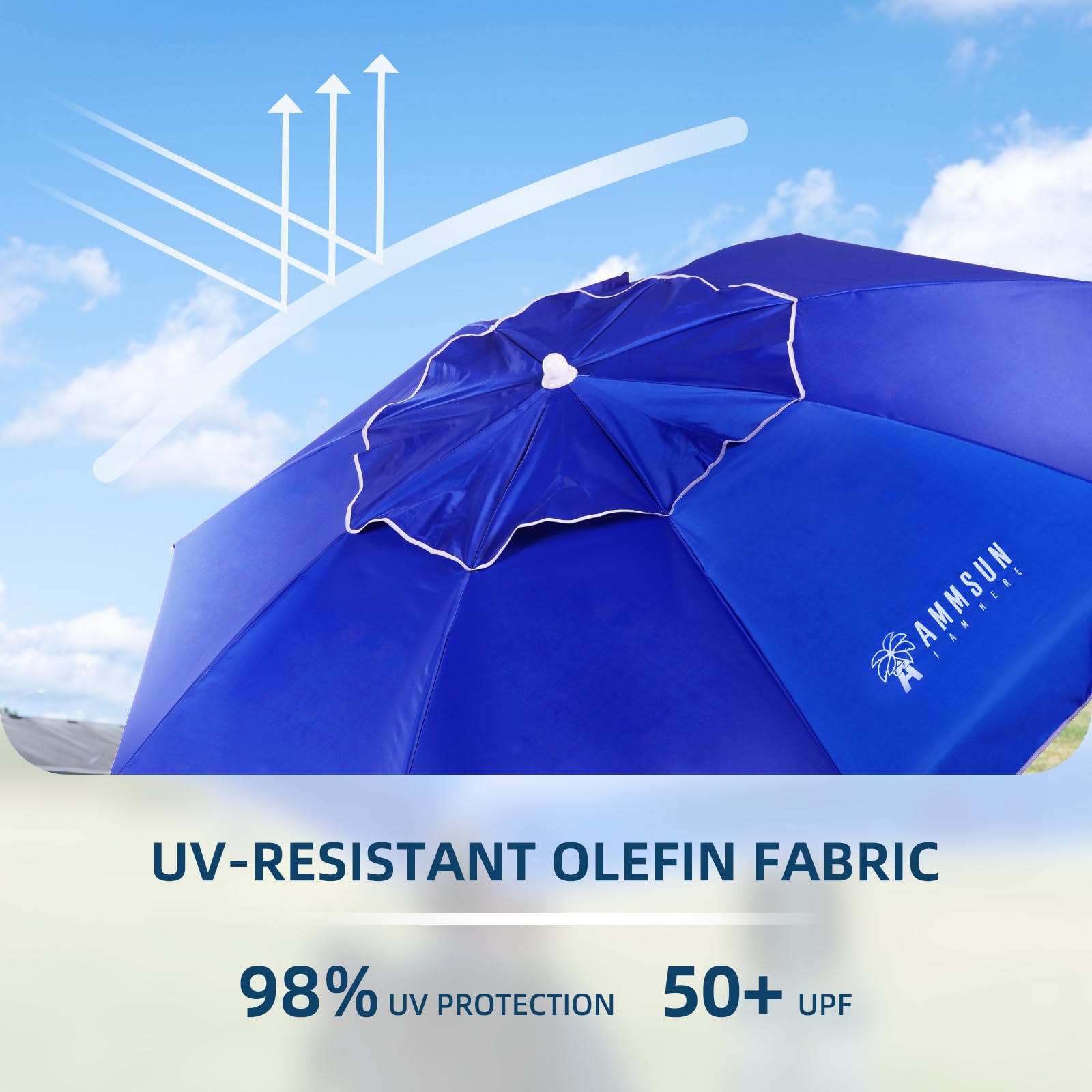 AMMSUN Portable Umbrella with Stand, 6.5ft Sun Shade Umbrella with Stand, Premium Lightweight Standing Umbrella for Sporting Games, Instant Sun Protection Patio Umbrella, Easy to Carry, Blue