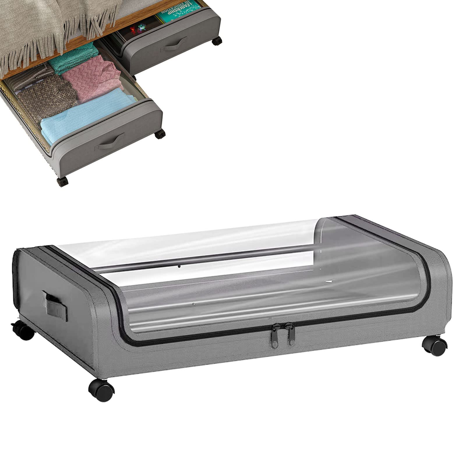 Longzhuo Under Bed Storage with Wheels, Under Bed Storage Containers, Rolling Under Bed Storage, Dustproof Under Bed Shoe Storage, Organization and Storage for Clothes, Shoes