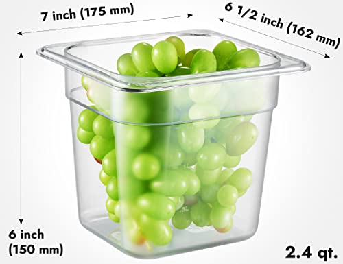 CURTA 6 Pack NSF Food Pans, 1/6 Size 6 Inch Deep, Commercial Polycarbonate Plastic Clear Freezer-Safe