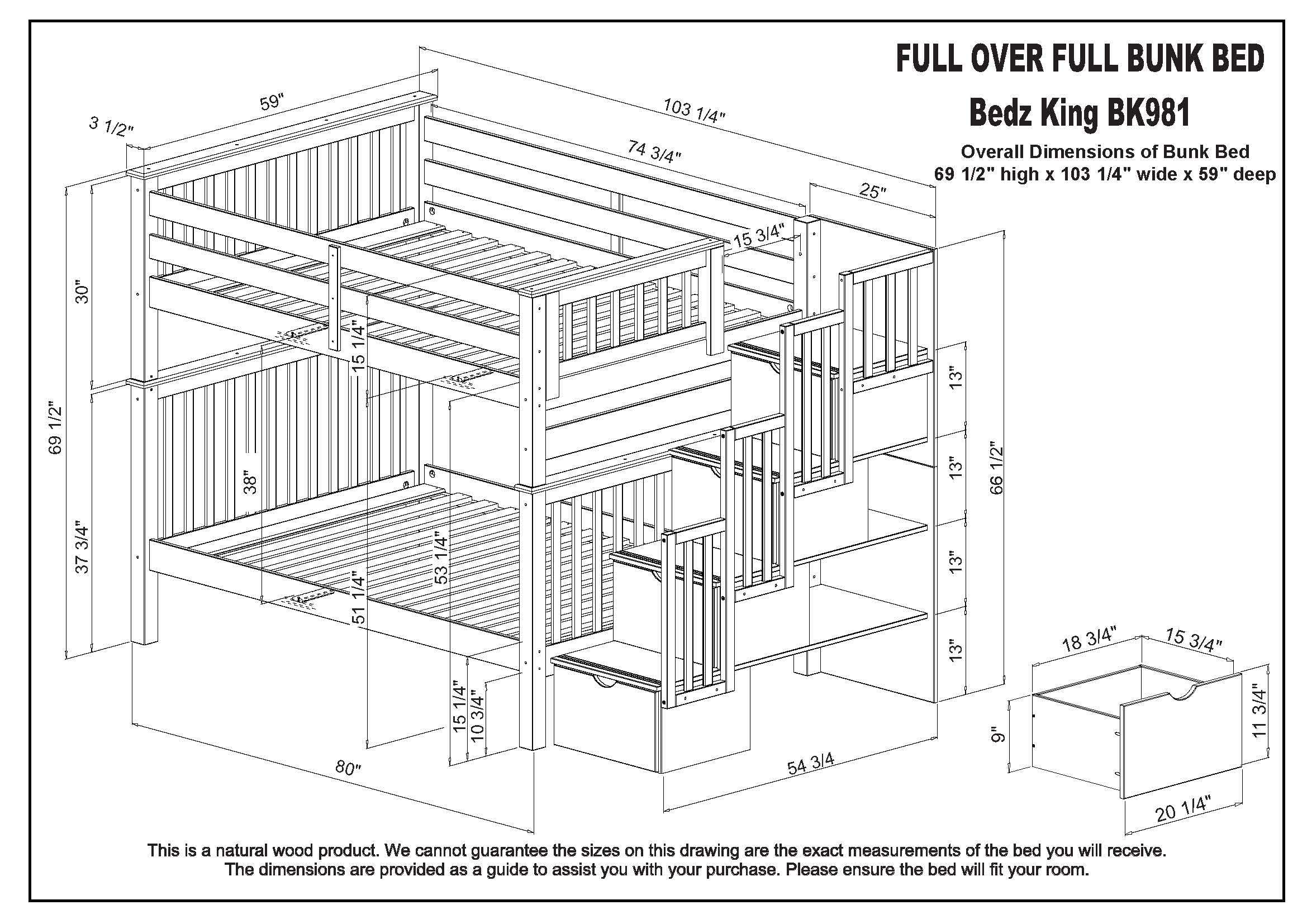 Bedz King Stairway Bunk Beds Full over Full with 4 Drawers in the Steps and a Twin Trundle, White