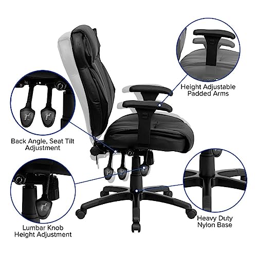 High Back Black LeatherSoft Multifunction Executive Swivel Ergonomic Office Chair with Lumbar Support Knob with Arms