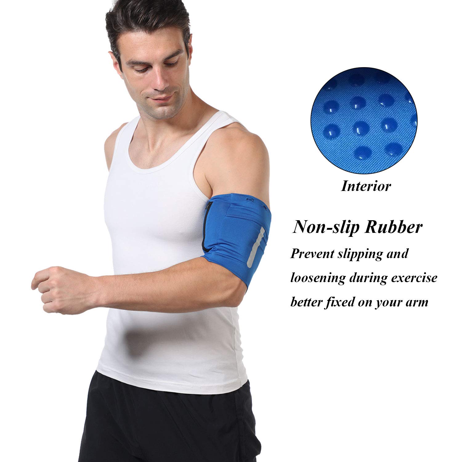 Ailzos Cell Phone Armband Exercise Arm Holder for iPhone 11 Pro/XR/XS/X/8/7/6 Plus iPod Android Galaxy S8 S9 S10 S20 Note 10/9/8, Pixel 2/3XL, Workout Phone Holder for Running, Jogging, Hiking, Blue M