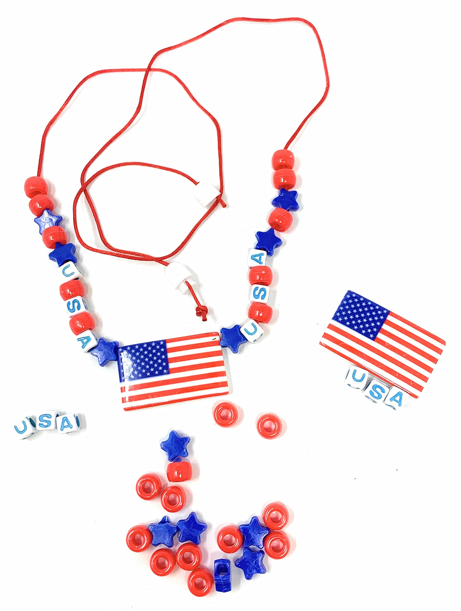 Funiverse Bulk 25 Pack of Kids Patriotic Jewelry Craft Kits - Perfect for Fourth of July, Memorial and Veteran's Day