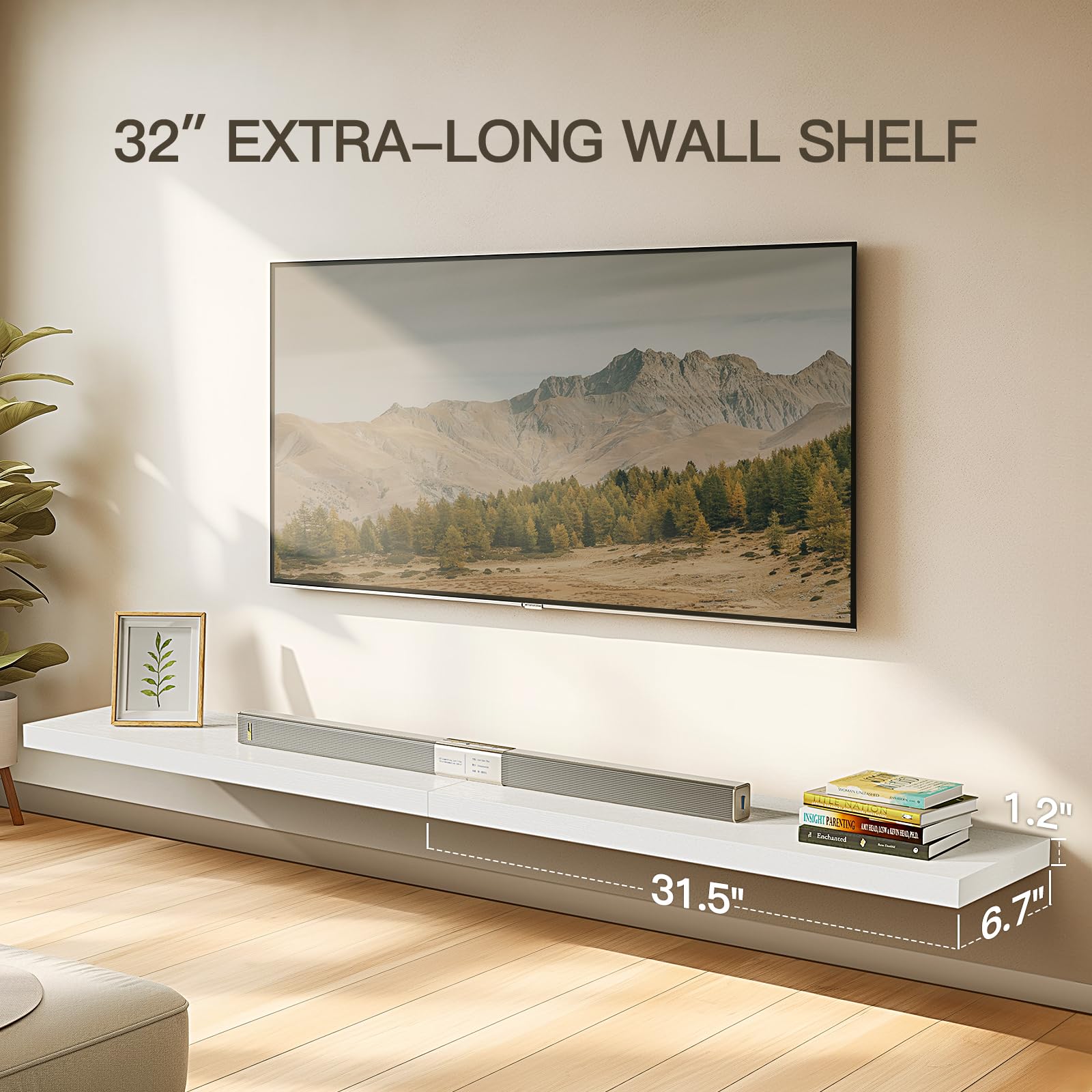 AMADA HOMEFURNISHING Floating Shelves, 32″ Large Wall Mounted Shelves for Bathroom, Bedroom, Living Room, Kitchen, Office, Hanging Shelf for Wall Décor Storage, Set of 2, White