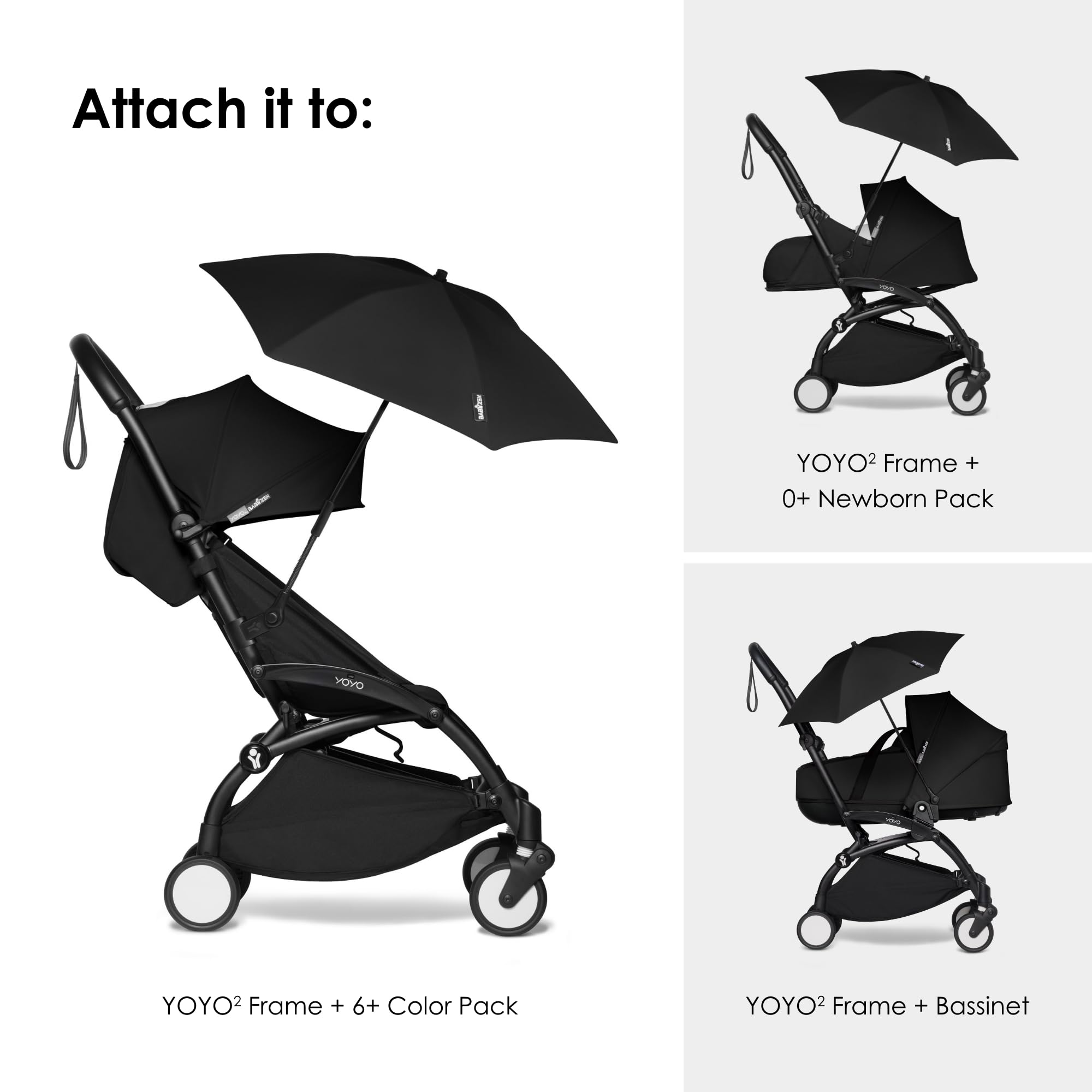 Babyzen YOYO Parasol, Black - UPF 50+ Protection - Compatible with the 0+ Newborn Pack, Bassinet, Car Seat & 6+ Color Pack