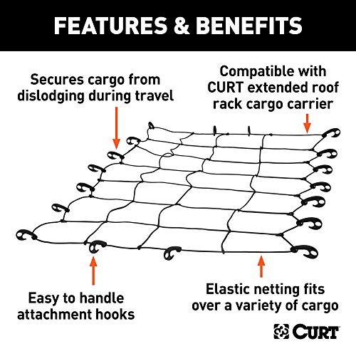 CURT 18201 65 x 38-Inch Elastic Cargo Net with Hooks for Roof Basket