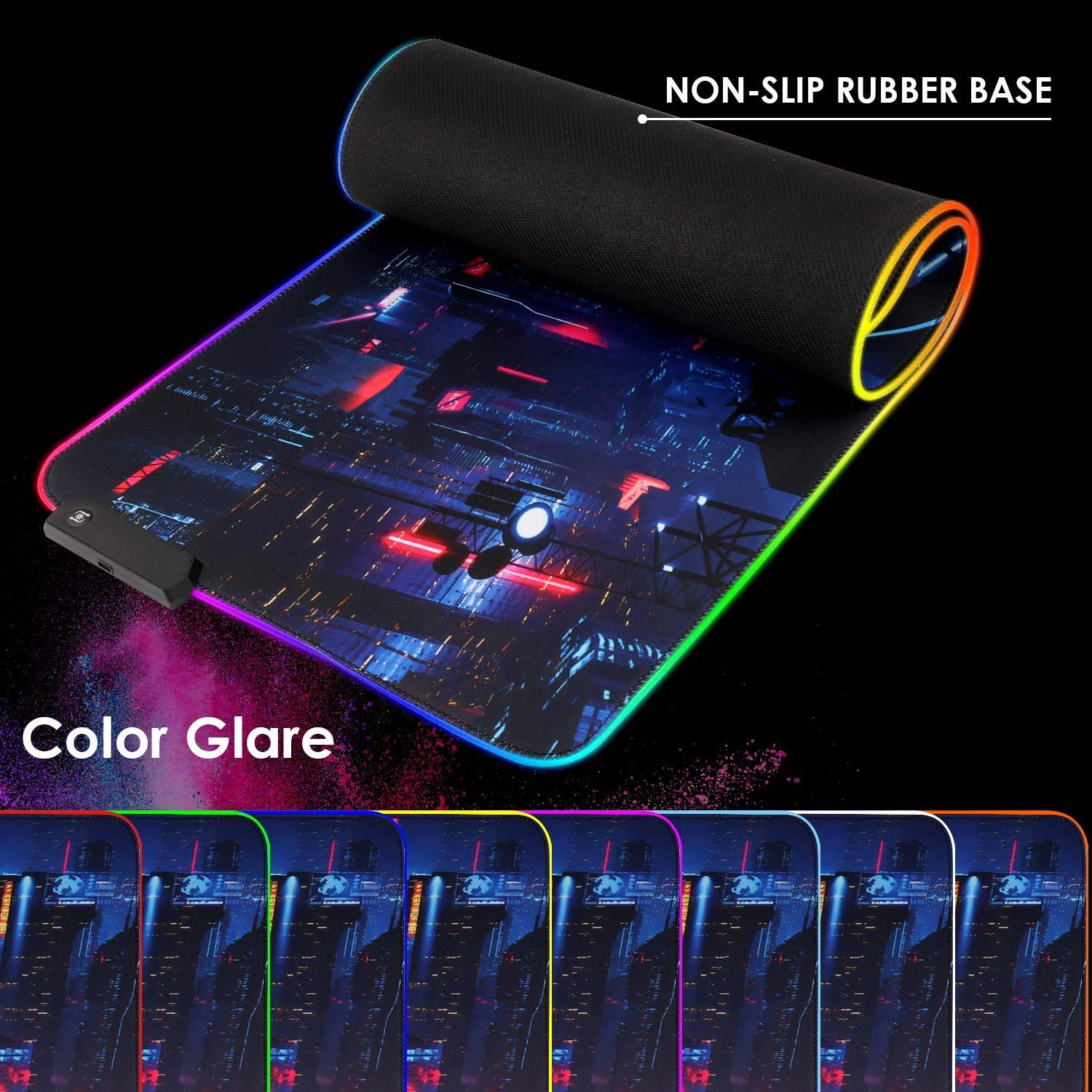 Aimetech RGB Mouse Pad, Led Gaming Mouse Pad Oversized Glowing Mat Colorful Soft Mat for Mice Computer Keyboard with Non-Slip Rubber Base Water-Resistant 31.5×11.8 inches (80x30 rgnight)