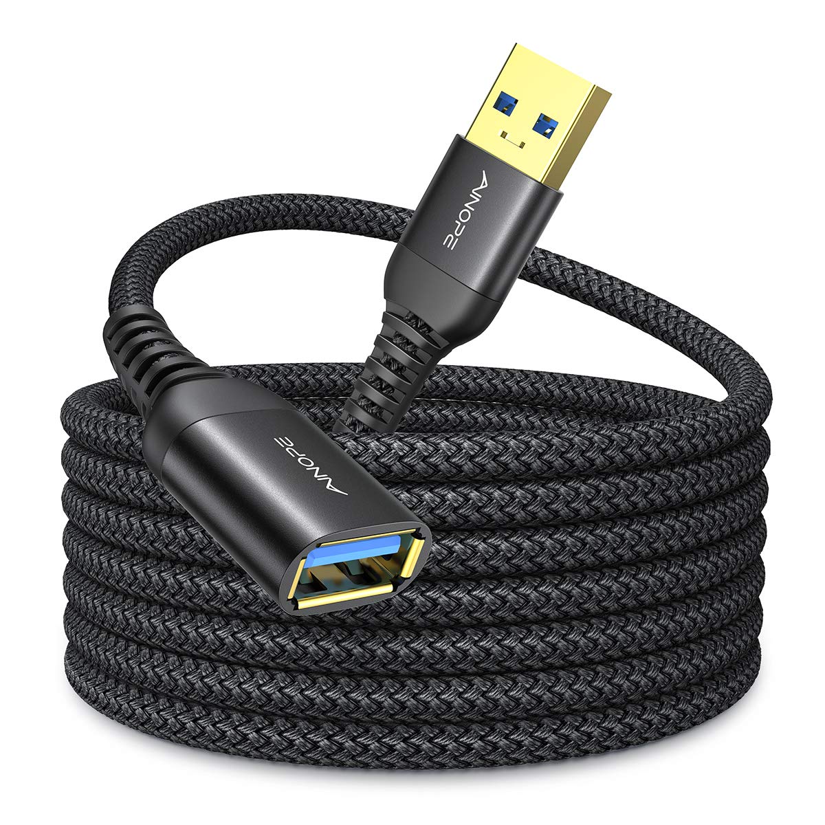 AINOPE 10FT USB 3.0 Extension Cable Type A Male to Female Extension Cord Durable Braided Material High Data Transfer Compatible with USB Keyboard,Mouse,Flash Drive, Hard Drive,Printer-Black