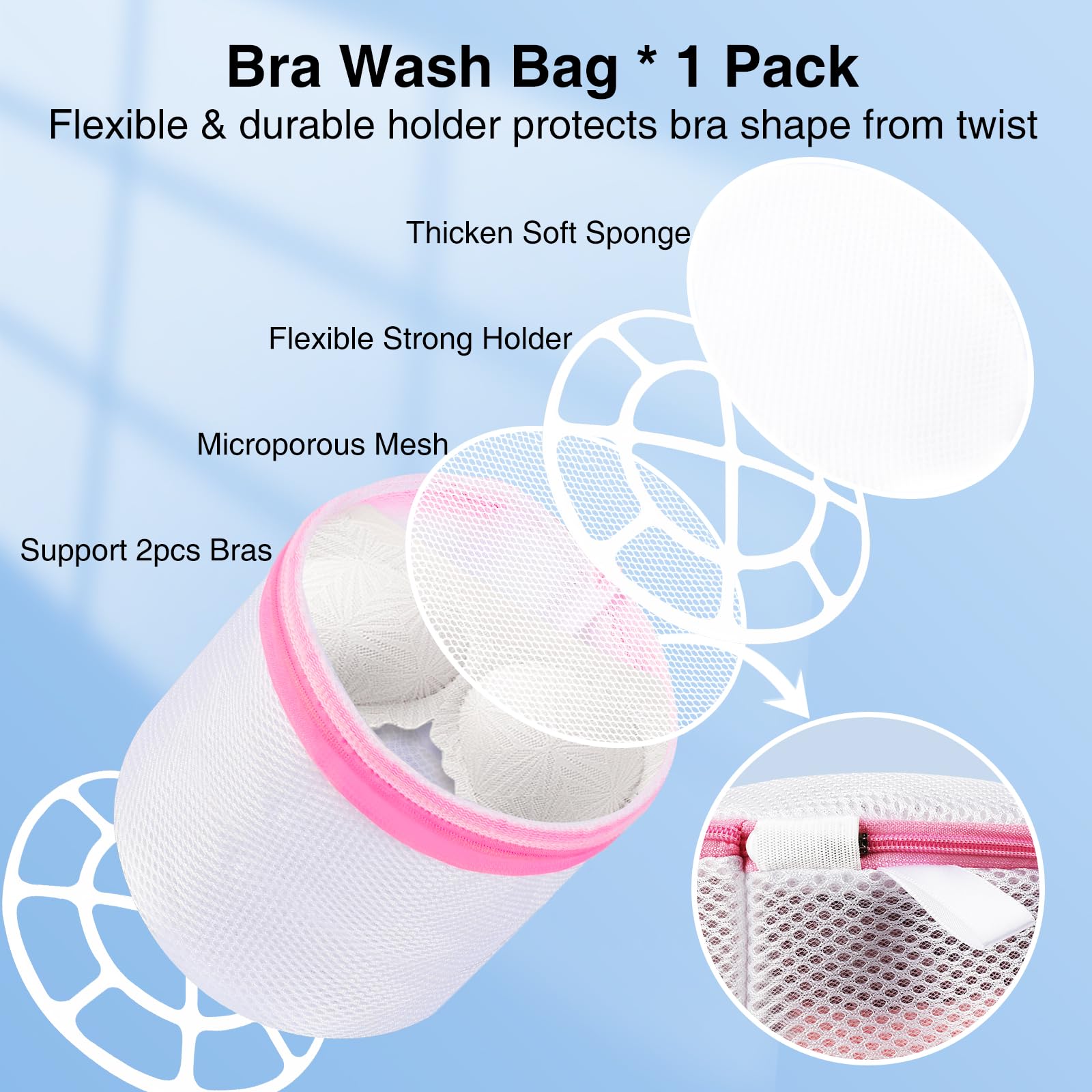 9Pcs Durable Mesh Laundry Bags, Various Size Lingerie Bags for Delicates in Washer and Dryer- 1pcs Bra Bag, 3pcs Large Drawstring Travel Laundry Bags, 5pcs Sturdy Zipper Delicates Bags for Sock, Shirt