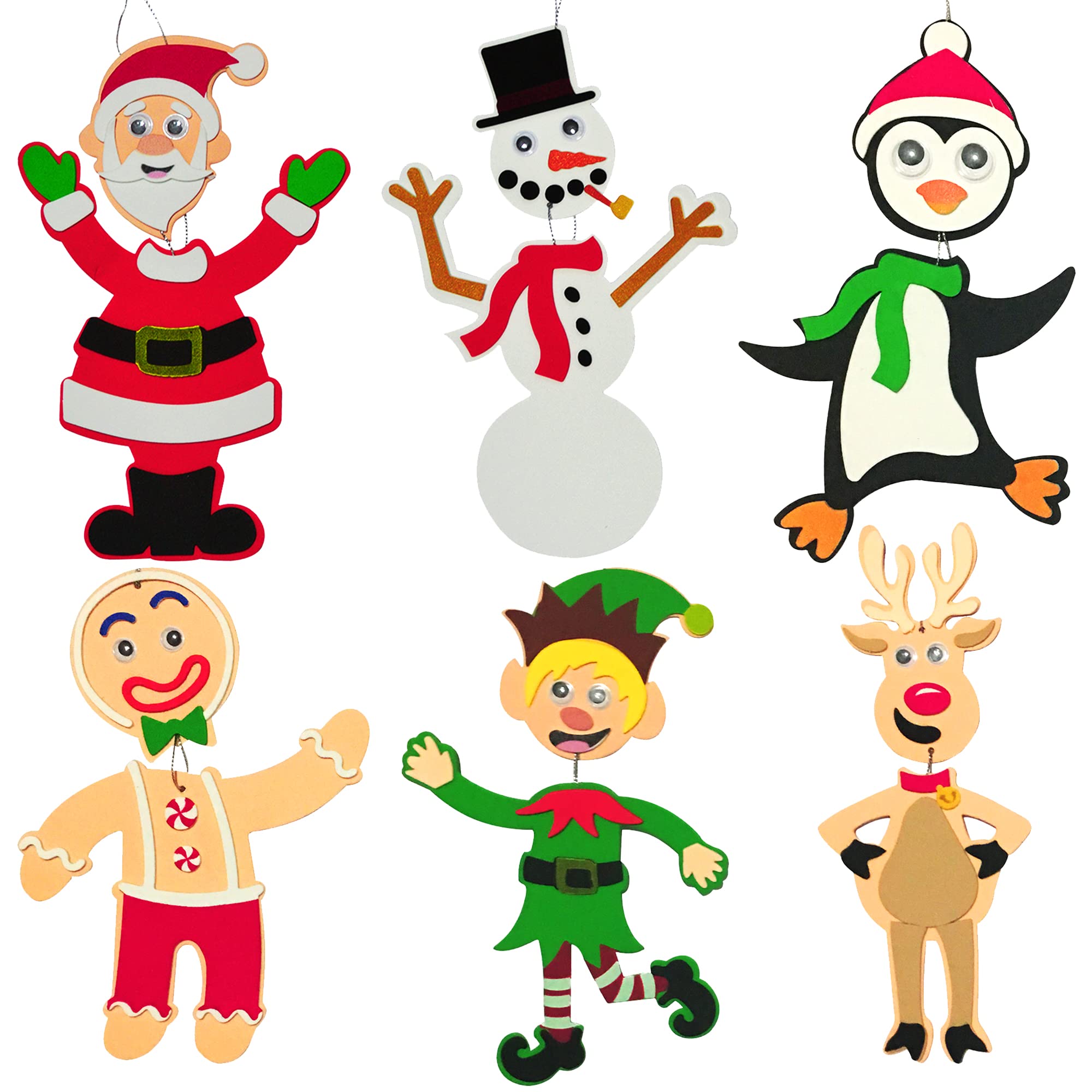 JOYIN 24 Pcs Christmas Crafts Kits Foam Character Art and Craft Set in 6 Different Designs Christmas Hanging Ornaments Holiday Decorations Party Favors Supplies