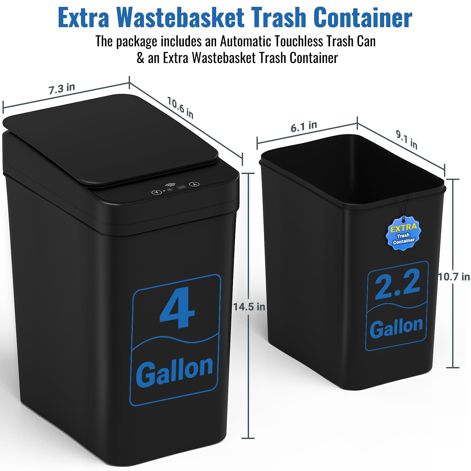 LMQML Bathroom Trash Can, 4 Gallon Automatic Motion Sensor Touchless Garbage Can; with Extra Trash Container, Waterproof Trash Bin with Lid, Smart Electric Trash Can for Kitchen, Office, Bedroom-White