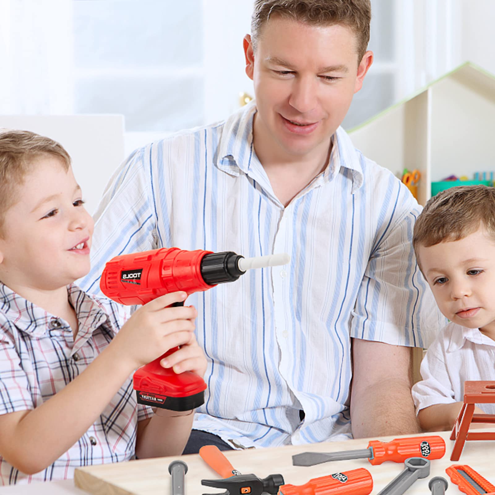 Amagoing Kids Tool Set,40 PCS Toddler Tool Set with Electric Power Drill & Tool Box,Toys Kit Working Overalls, DIY Toys Construction Tools, Pretend Play Tools Gift for Boys Girls Ages 3, 4, 5, 6, 7, 8